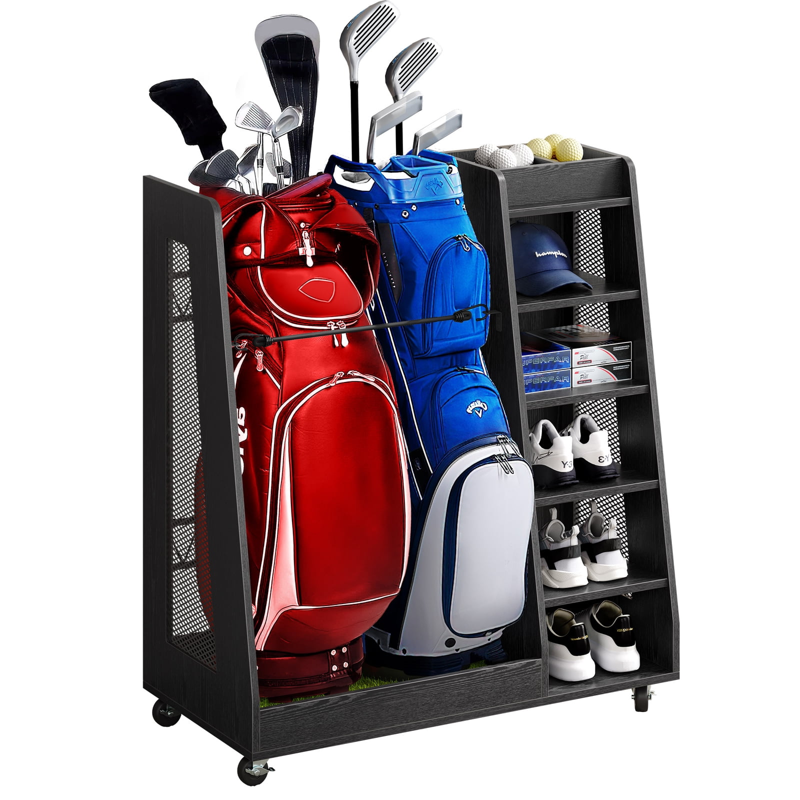 ALDOBF Wooden Golf Bag Organizer for 2 Bags, Golf Storage Rack with ...