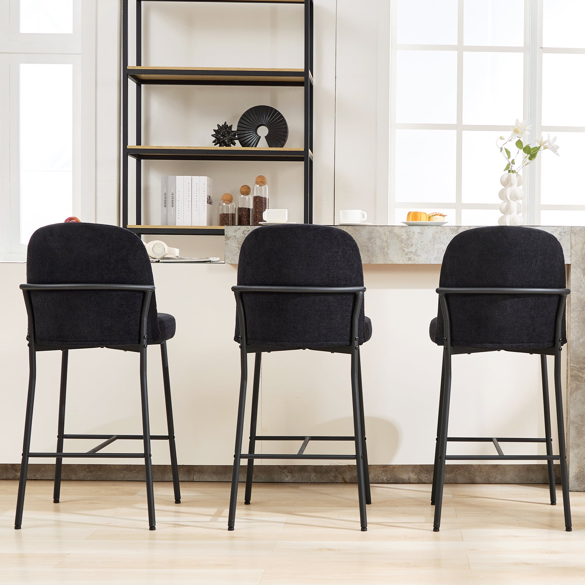 ALEAVIC 28 Inch Bar Stools Set of 3, Upholstered Counter Height Bar ...