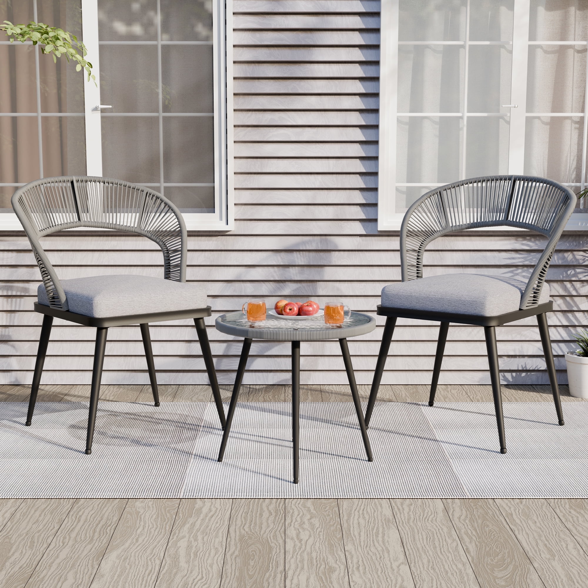 ALEAVIC 3 Pieces Rattan Patio Bistro Furniture Set, Gray - Walmart.com