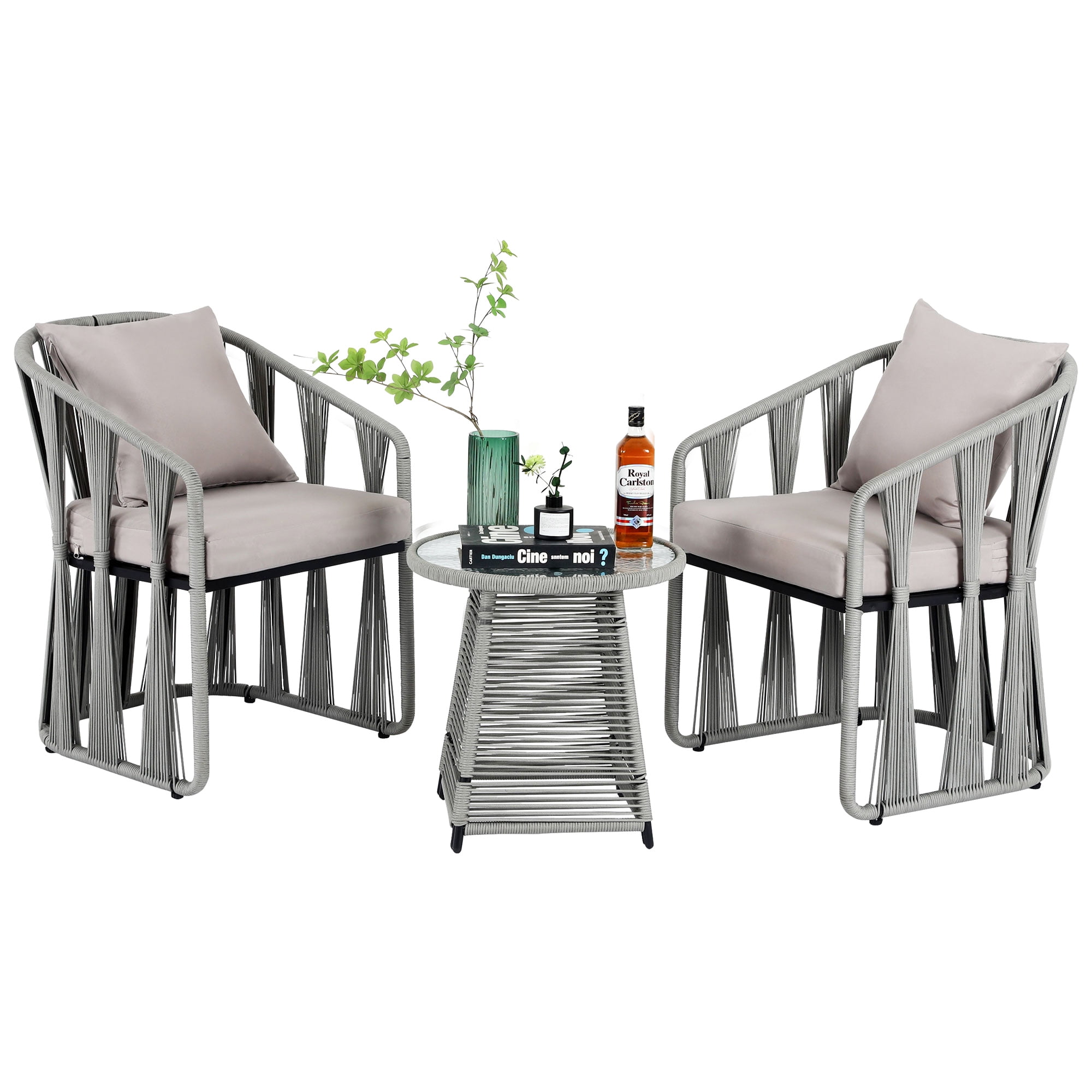 ALEAVIC 3 Pieces Rattan Wicker Bistro Set, Gray Outdoor Furniture Set ...