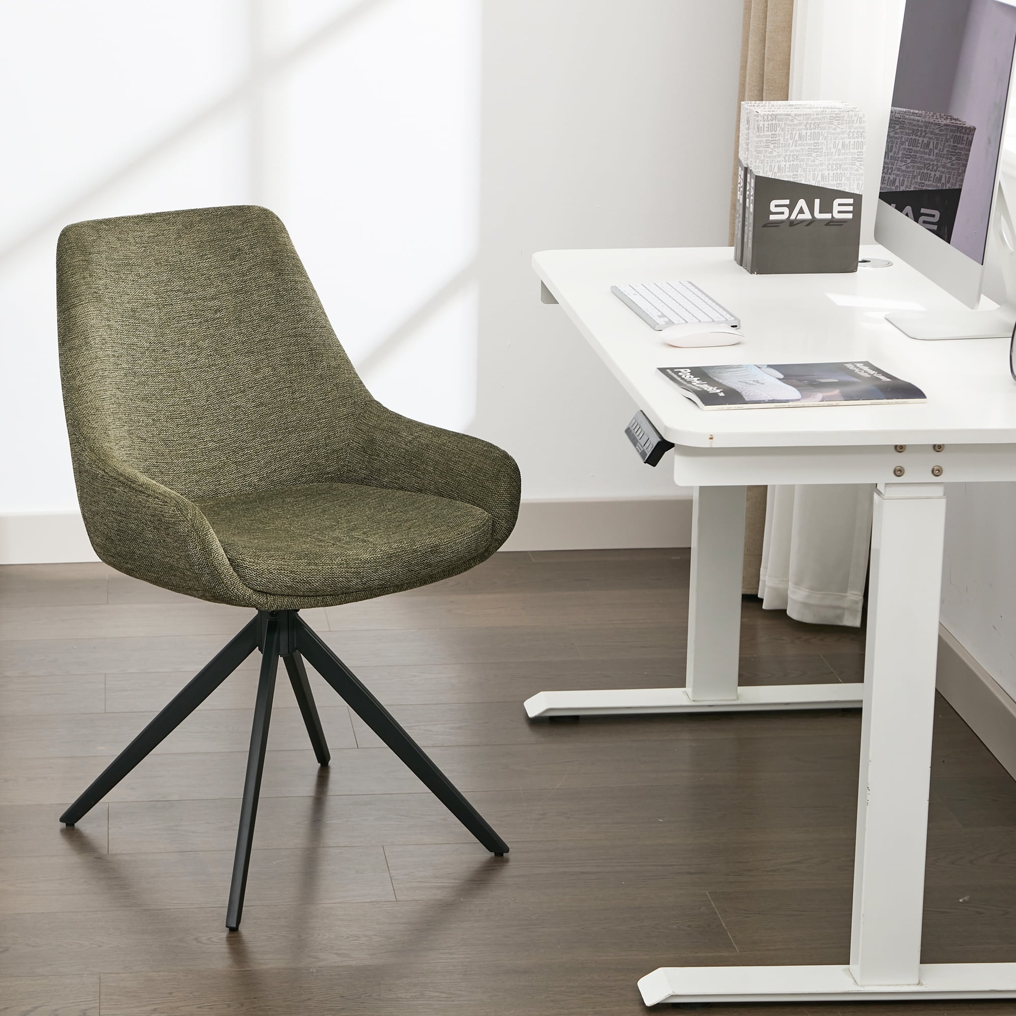ALEAVIC Modern Desk Chair no Wheel, Swivel Home Office Chair with Metal ...