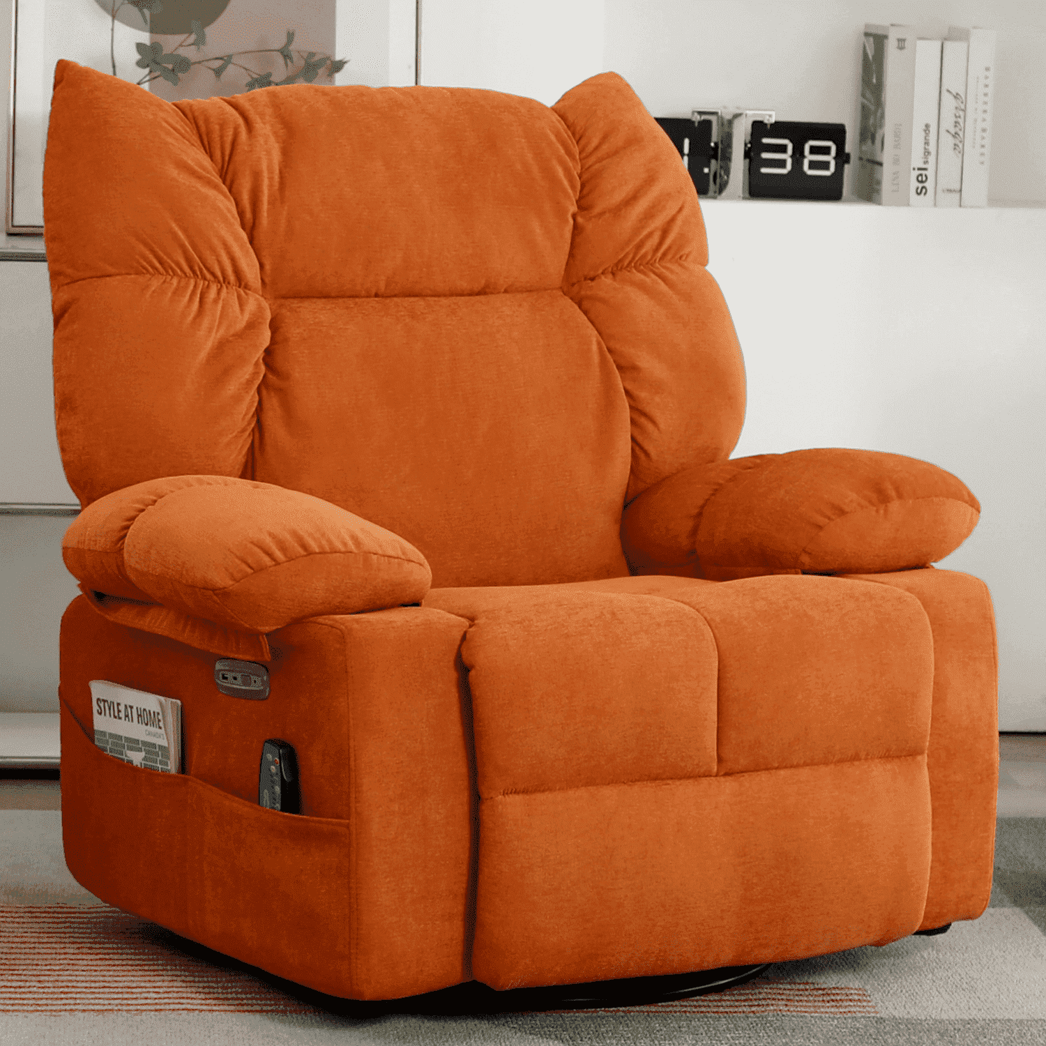 XINMICS Swivel Rocking Recliner Chair, Heated Massage, USB-C Ports ...