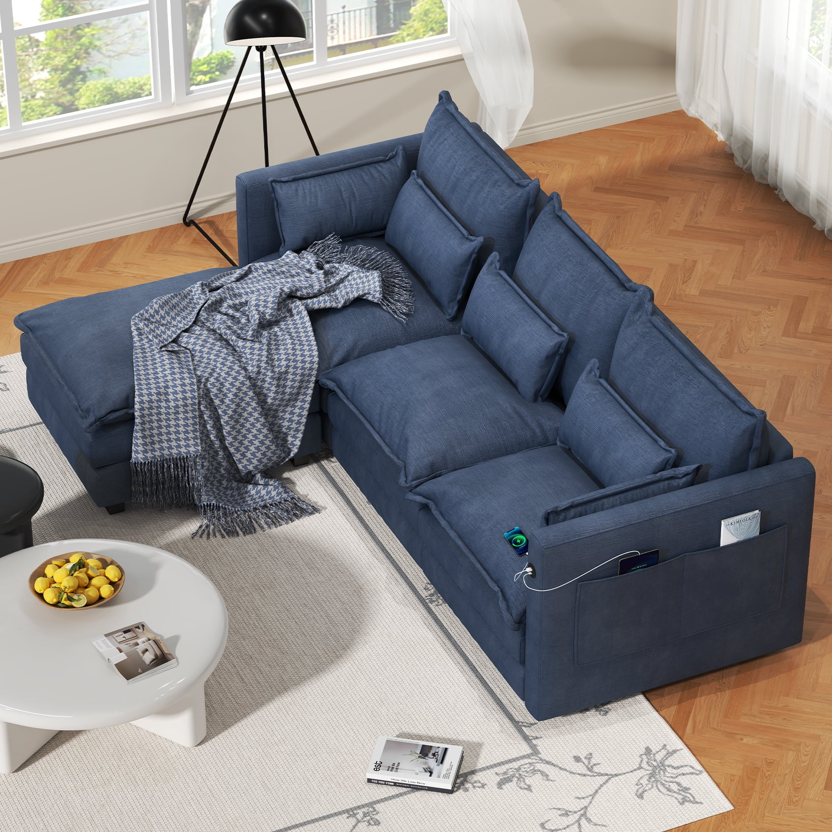 ALEAVIC Sectional Sofa Couch with Ottoman, 3 Seat L Shaped Modular ...