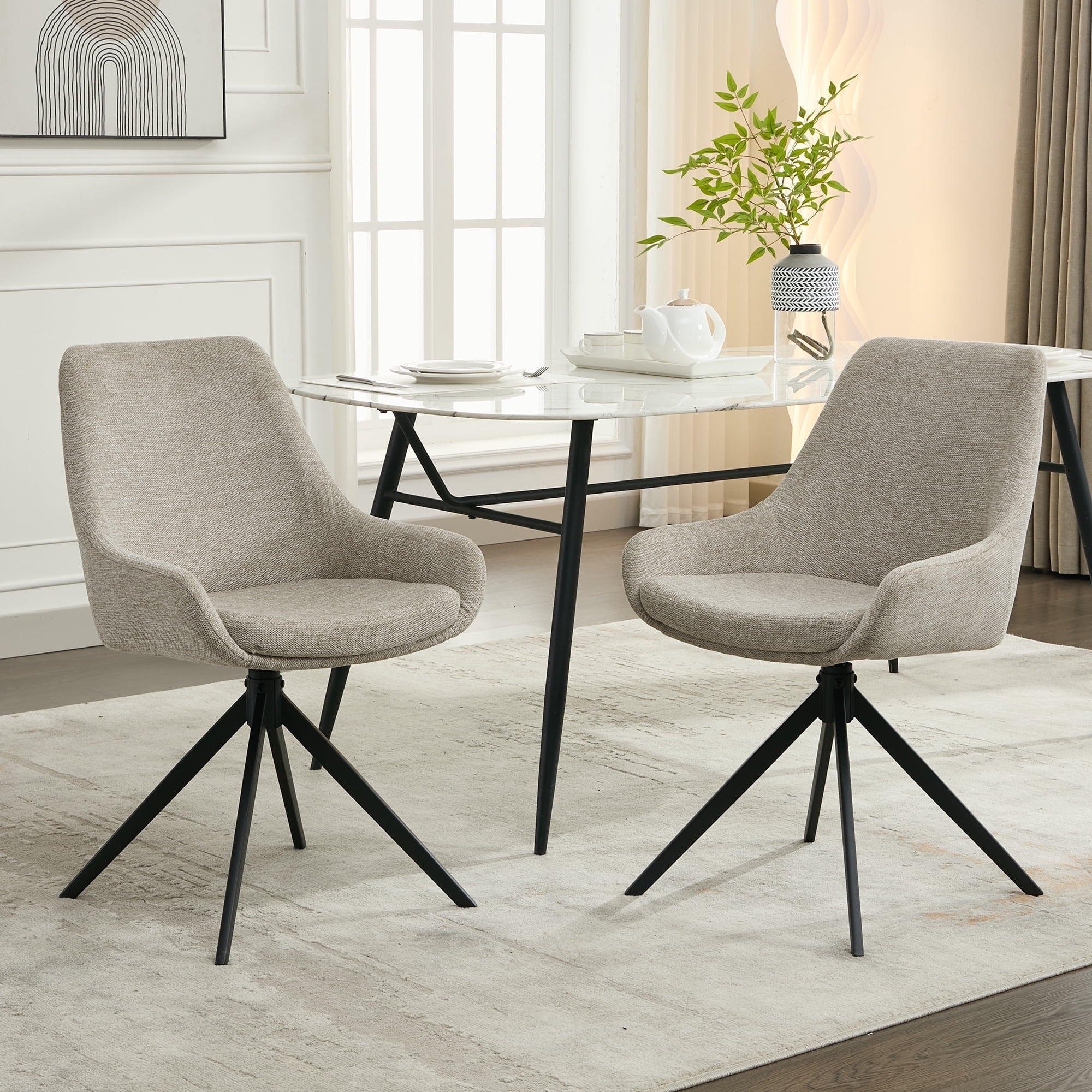 ALEAVIC Set of 2 Modern Swivel Chair No Wheels, Linen Computer Chair ...