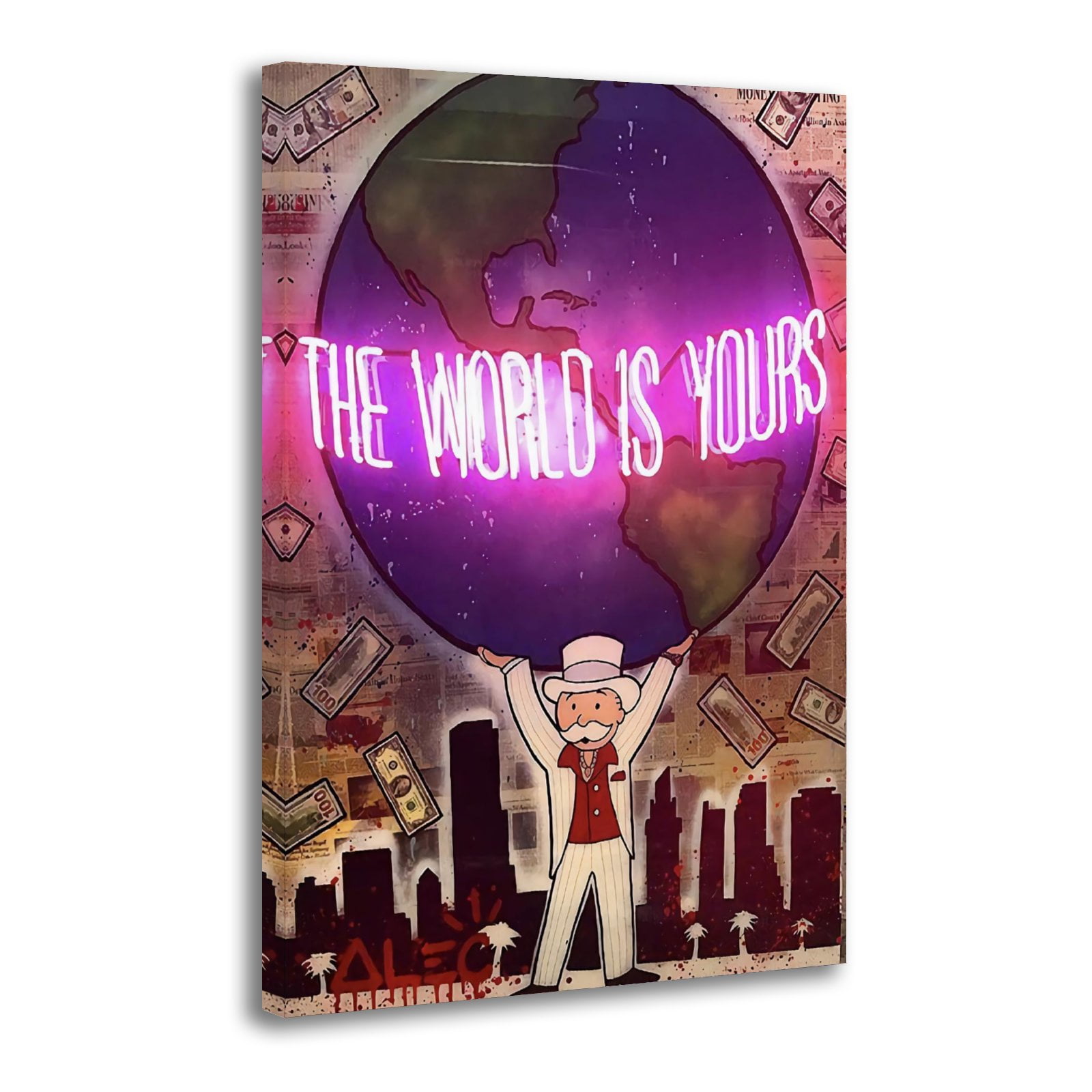 ALEC-Monopolys The World Is Yours Painting On Canvas Wall Art Poster Scroll Picture Print Living ...