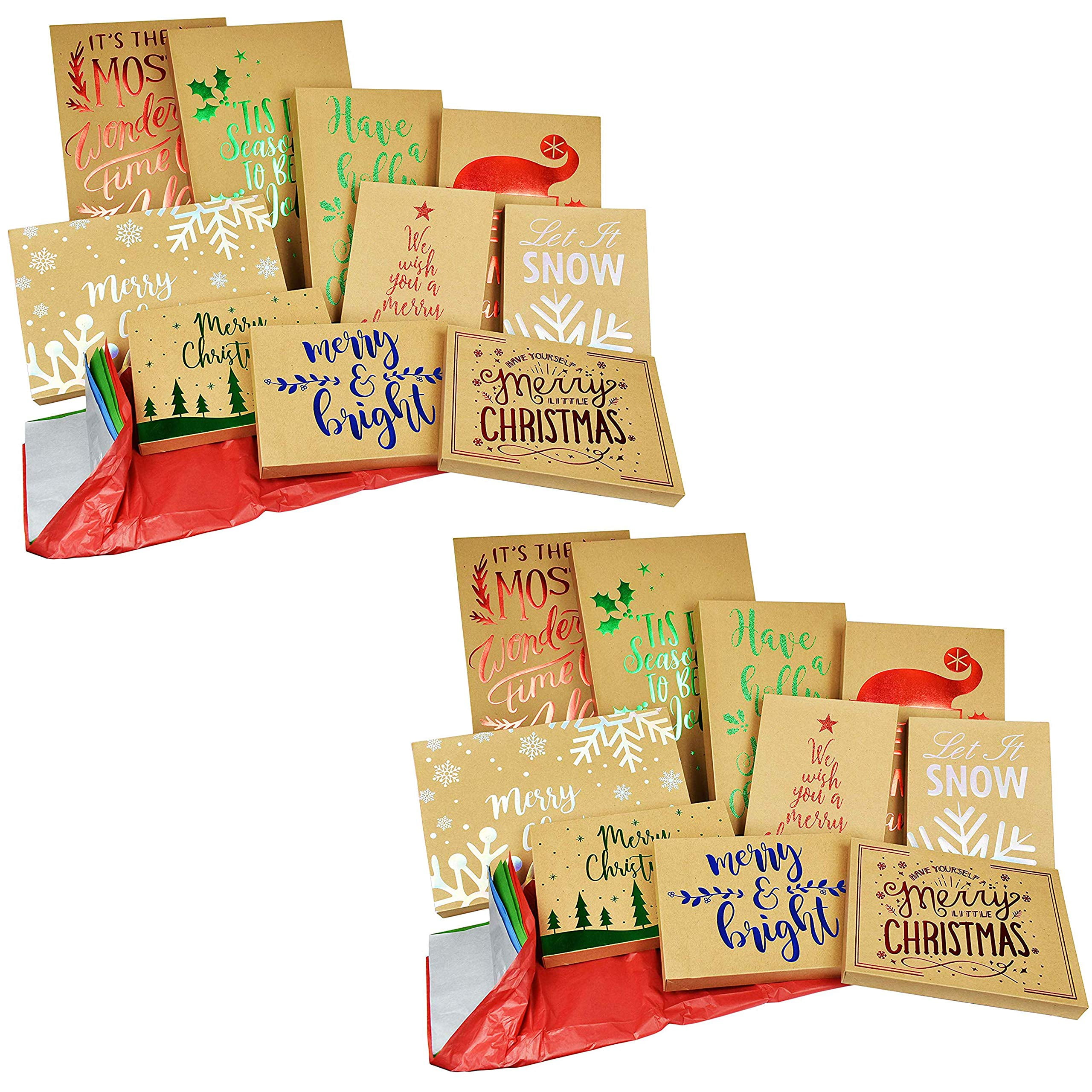 ALEF 20 Pack Christmas DMF15 Kraft Gift Boxes and Tissue Paper Bundle ...