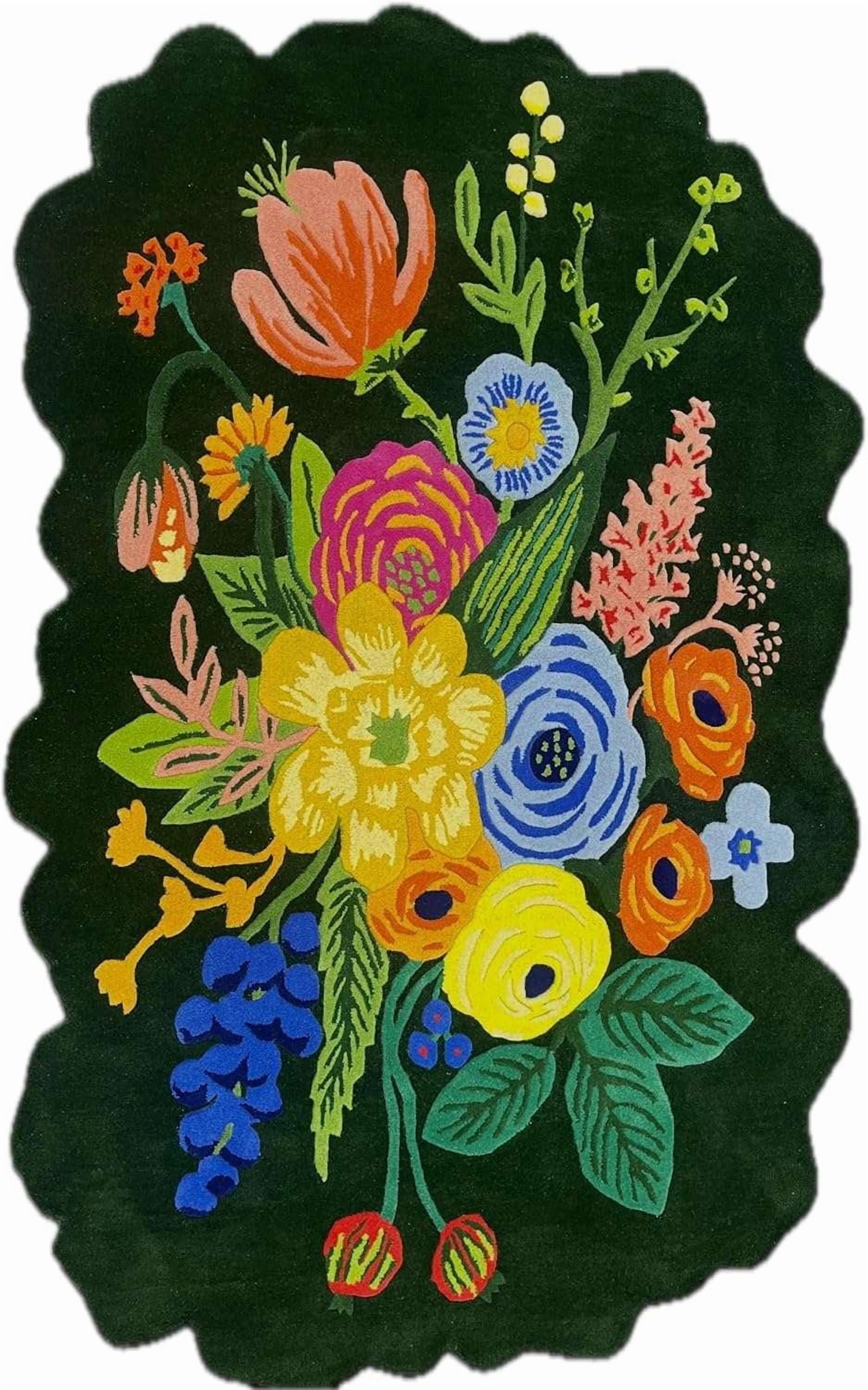 ALEF HOME Hand-Tufted Green Floral Design Area Rug, 4X6, 100% New ...