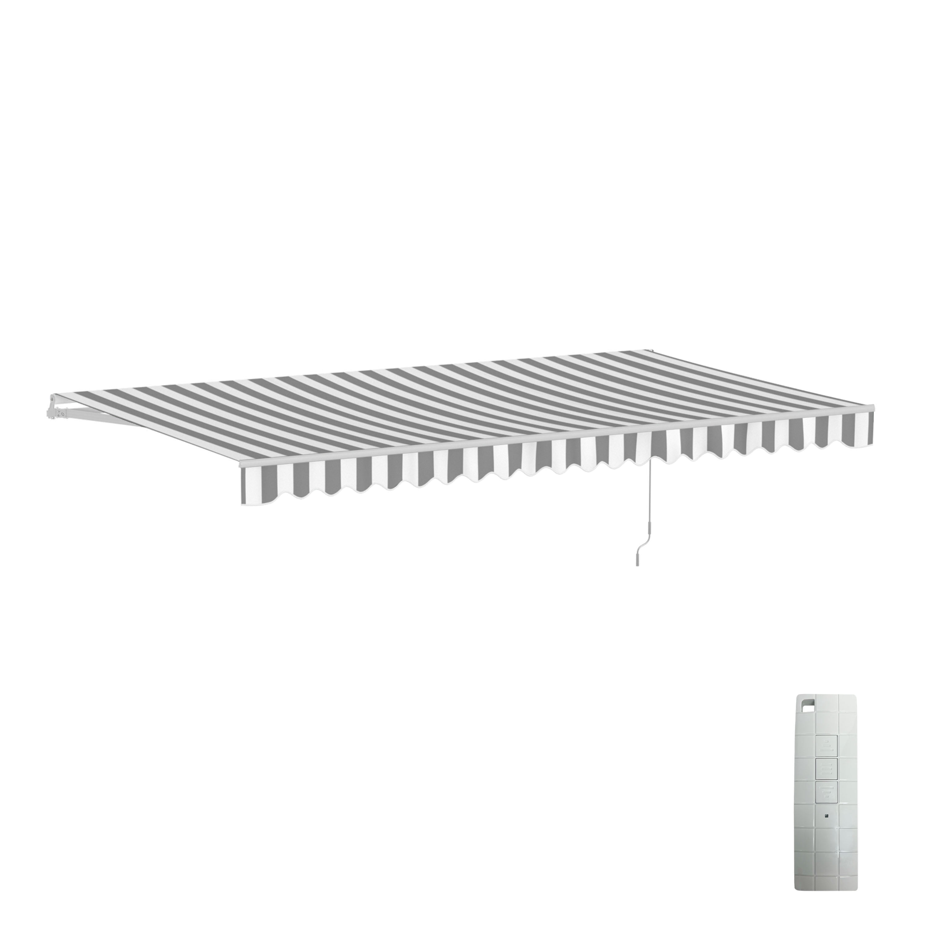 ALEKO 16 x 10 ft Grey White Striped Motorized Retractable Patio Awning ...