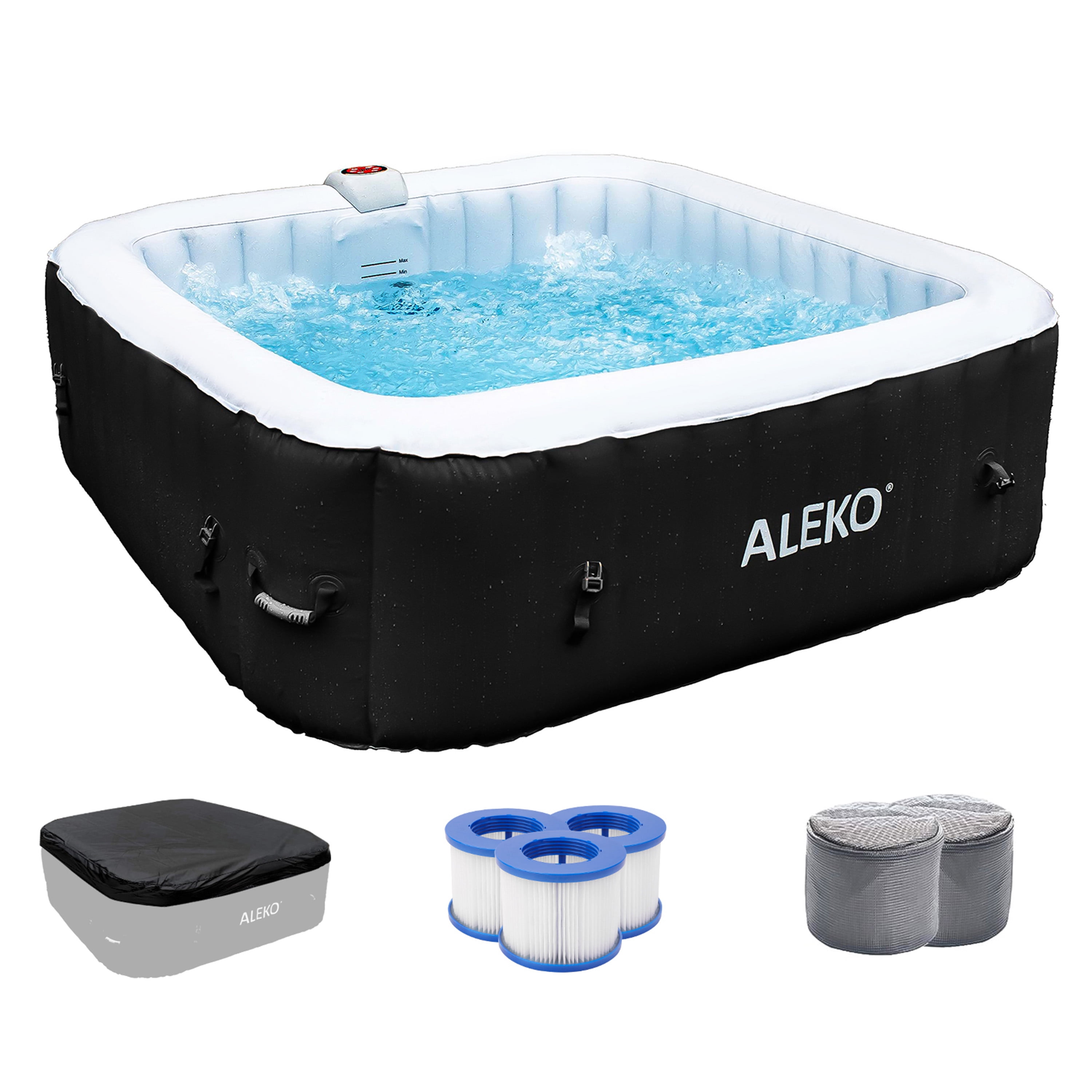 ALEKO 6 Person Jet Square Outdoor Inflatable Black Hot Tub Spa with ...