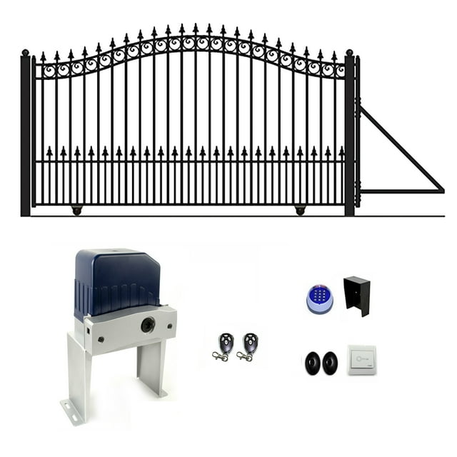 ALEKO Garden Yard Steel Single Sliding 14 ft Gate Prague Style with ...