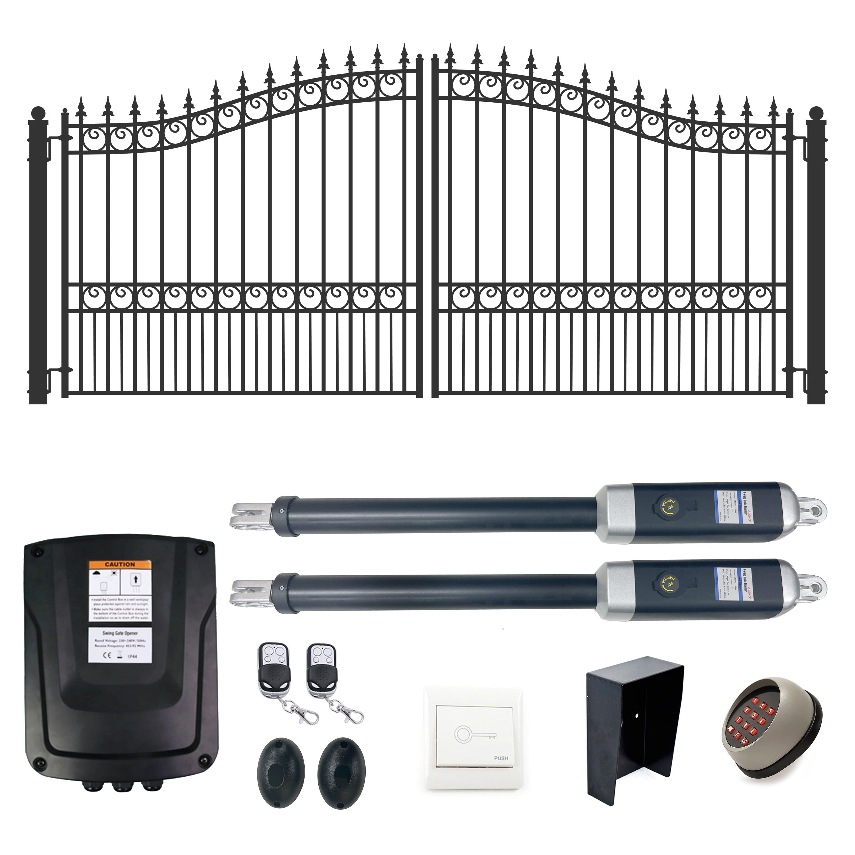 ALEKO Steel Dual Swing Driveway Gate 16ft with Automatic Opener, Black ...