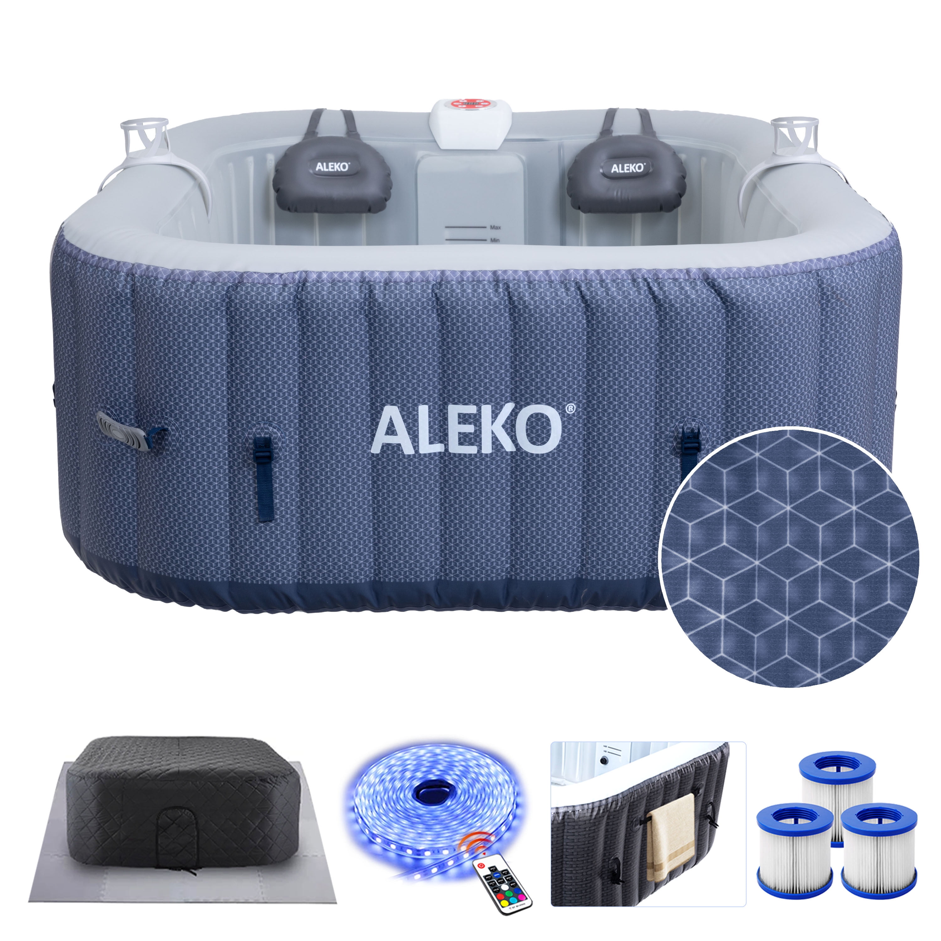 ALEKO Lucca 4 Person Blue Inflatable Jetted Square Hot Tub with Energy ...