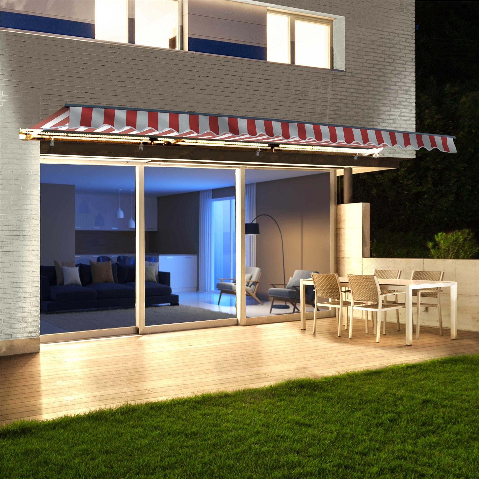 ALEKO Semi-Cassette Motorized Patio Awning with LED Lights - 16 x 10 ...