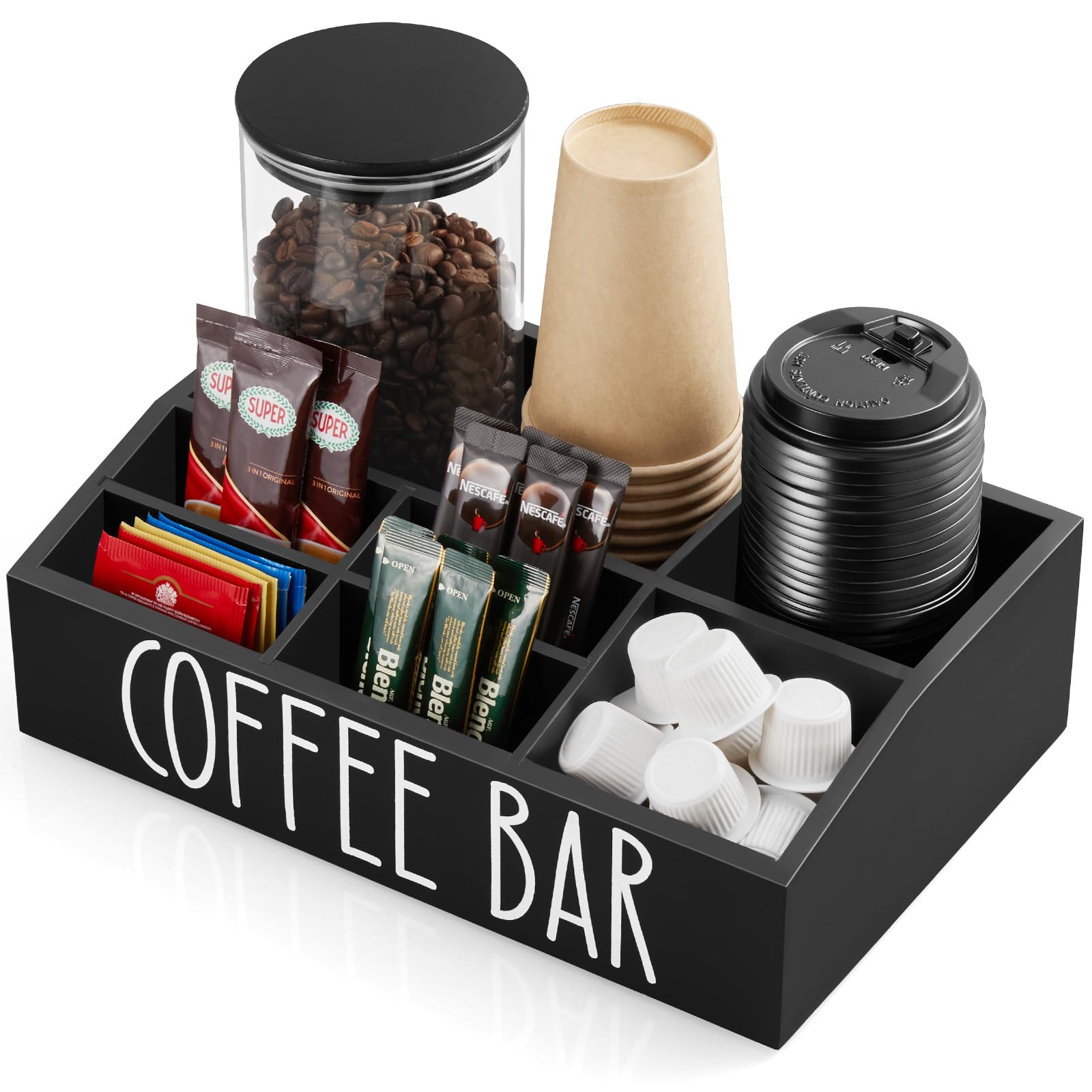 ALELION Coffee Station Organizer for Countertop - 7 Compartments Coffee ...