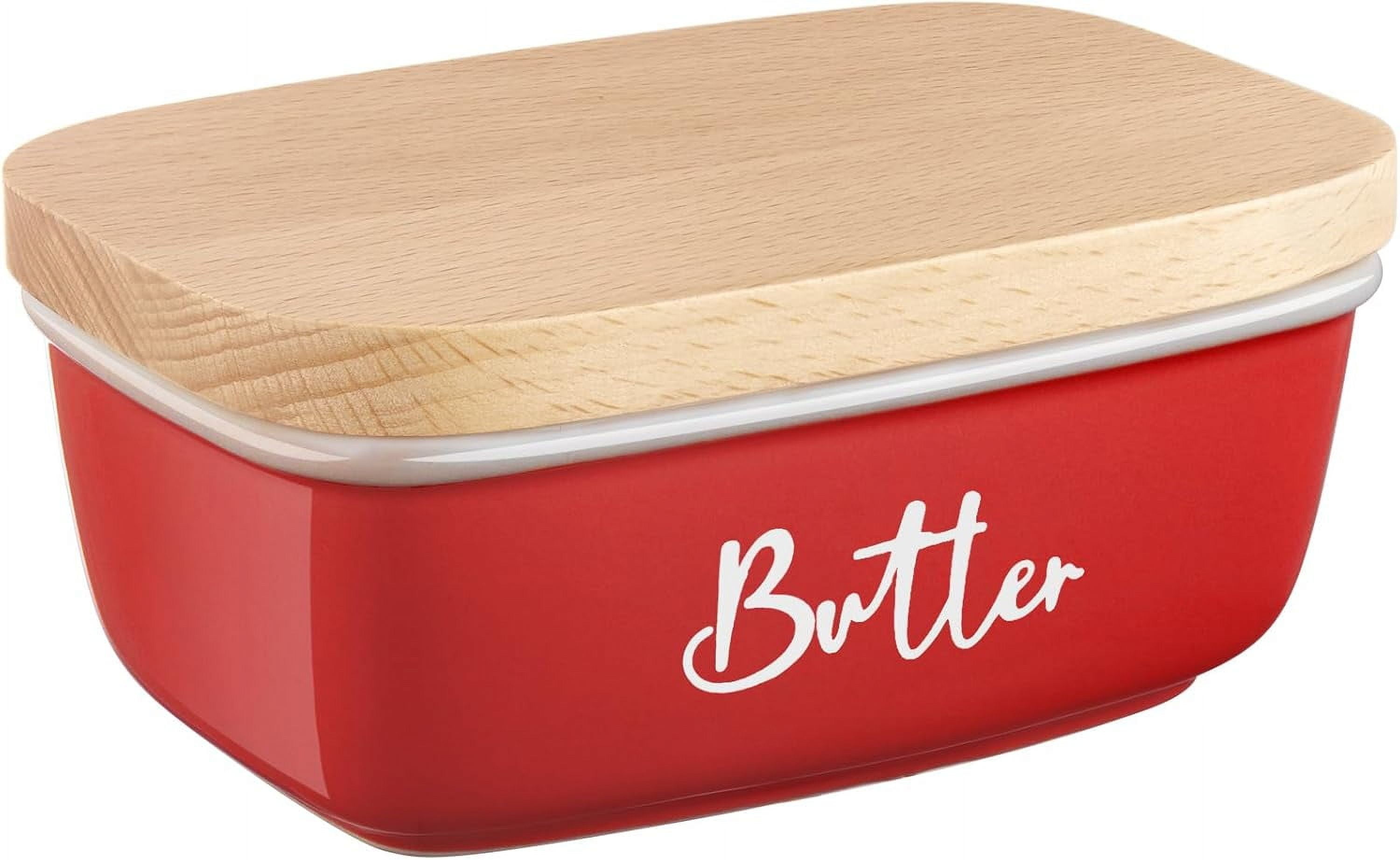 ALELION Red Butter Dish with Lid for Countertop, Ceramic Butter ...