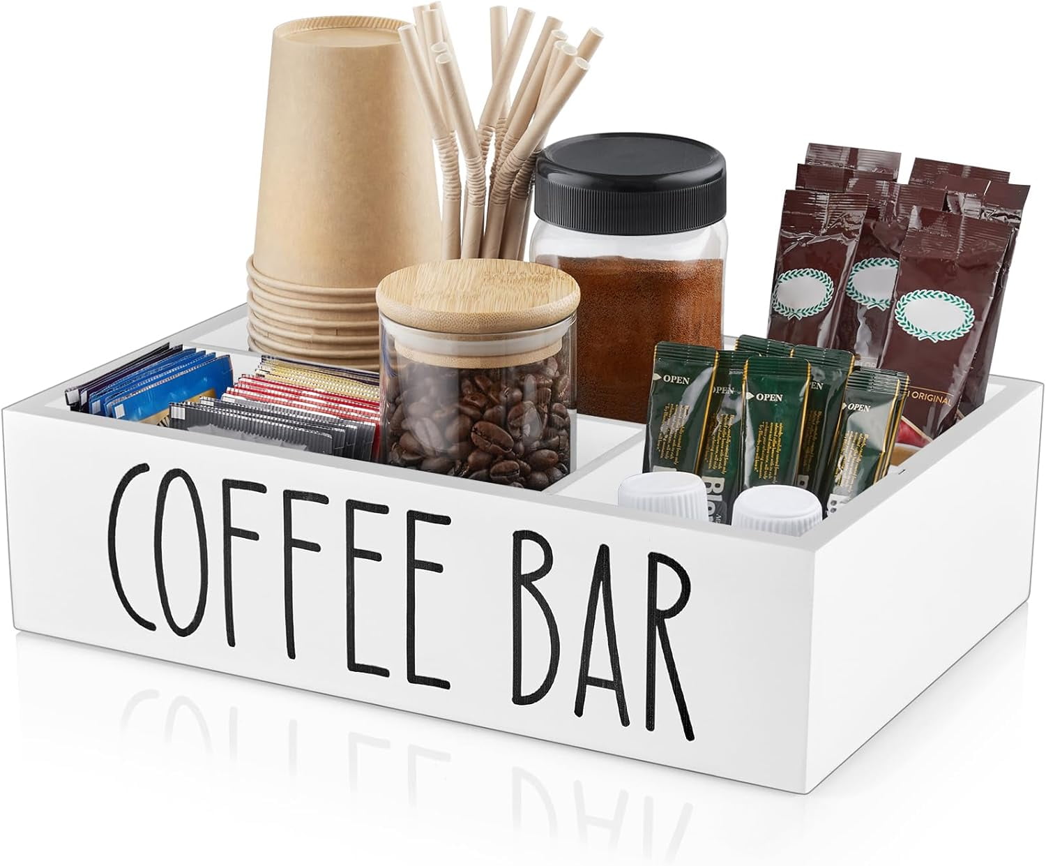 ALELION White Coffee Station Organizer with Removable Dividers - Wood ...