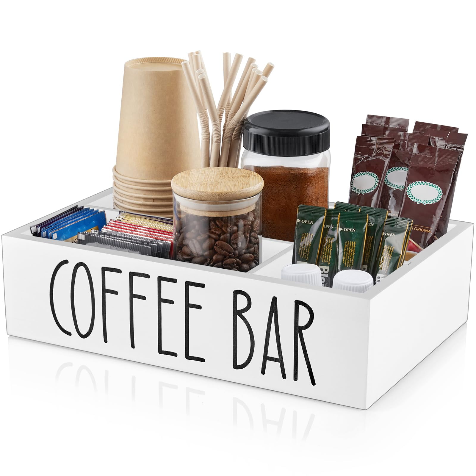 ALELION White Coffee Station Organizer with Removable Dividers - Wood ...