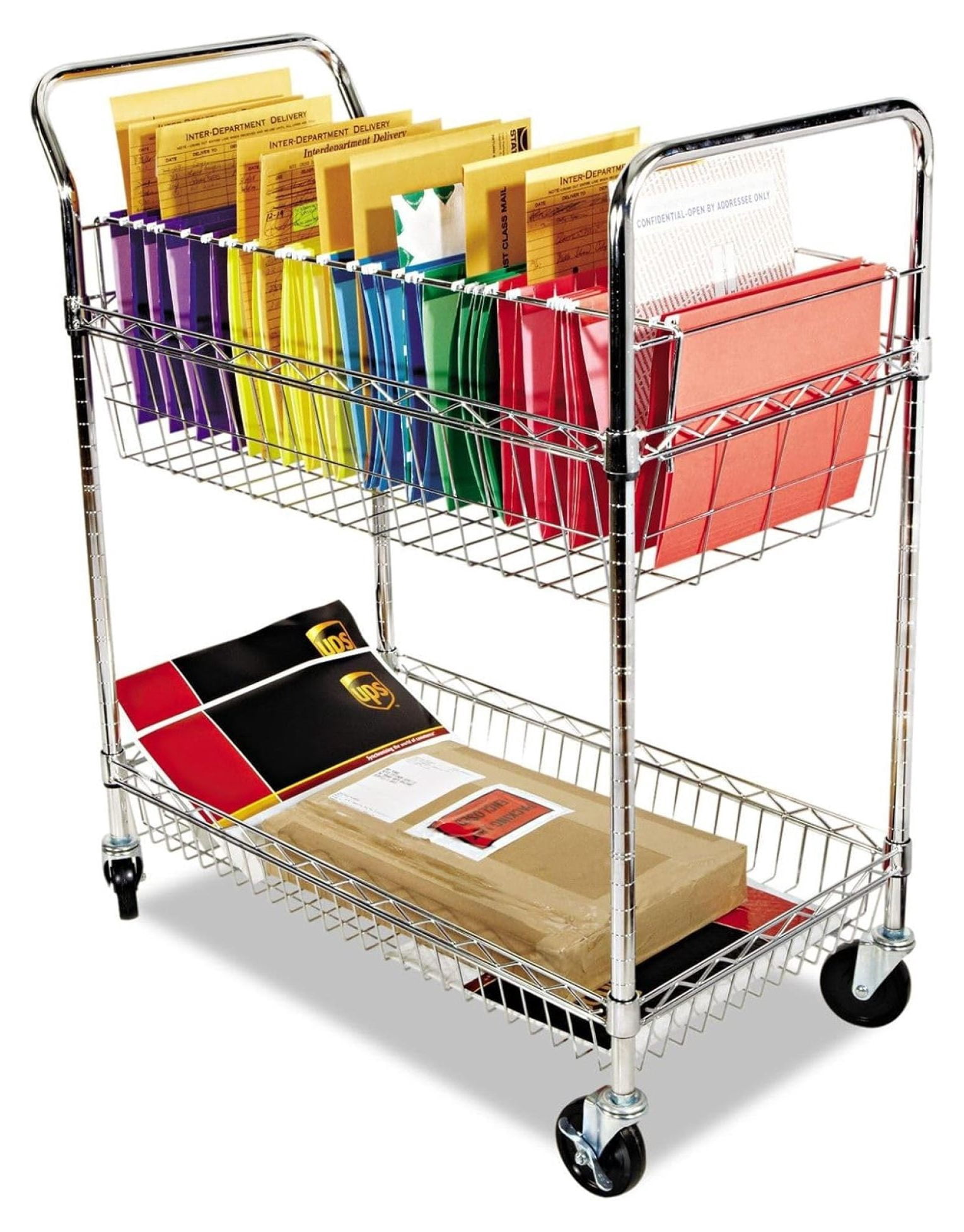 ALEMC3518SR 34.88 x 18 x 39.5 Inch Metal Mail Cart with 1 Shelf and 1 ...