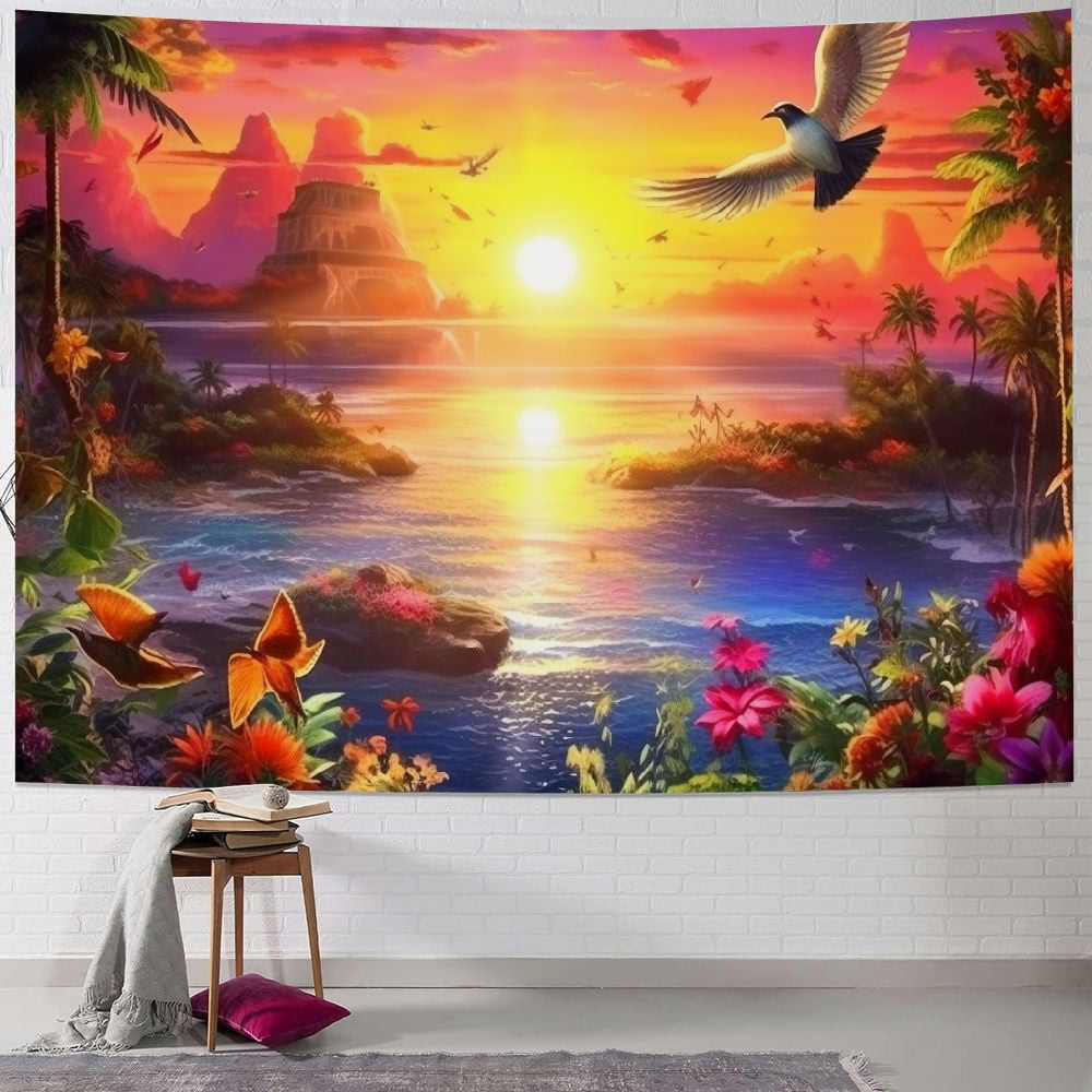 ALEPADNF Beach Landscape Tapestry Sunset Sea Ocean Wall Tapesties ...