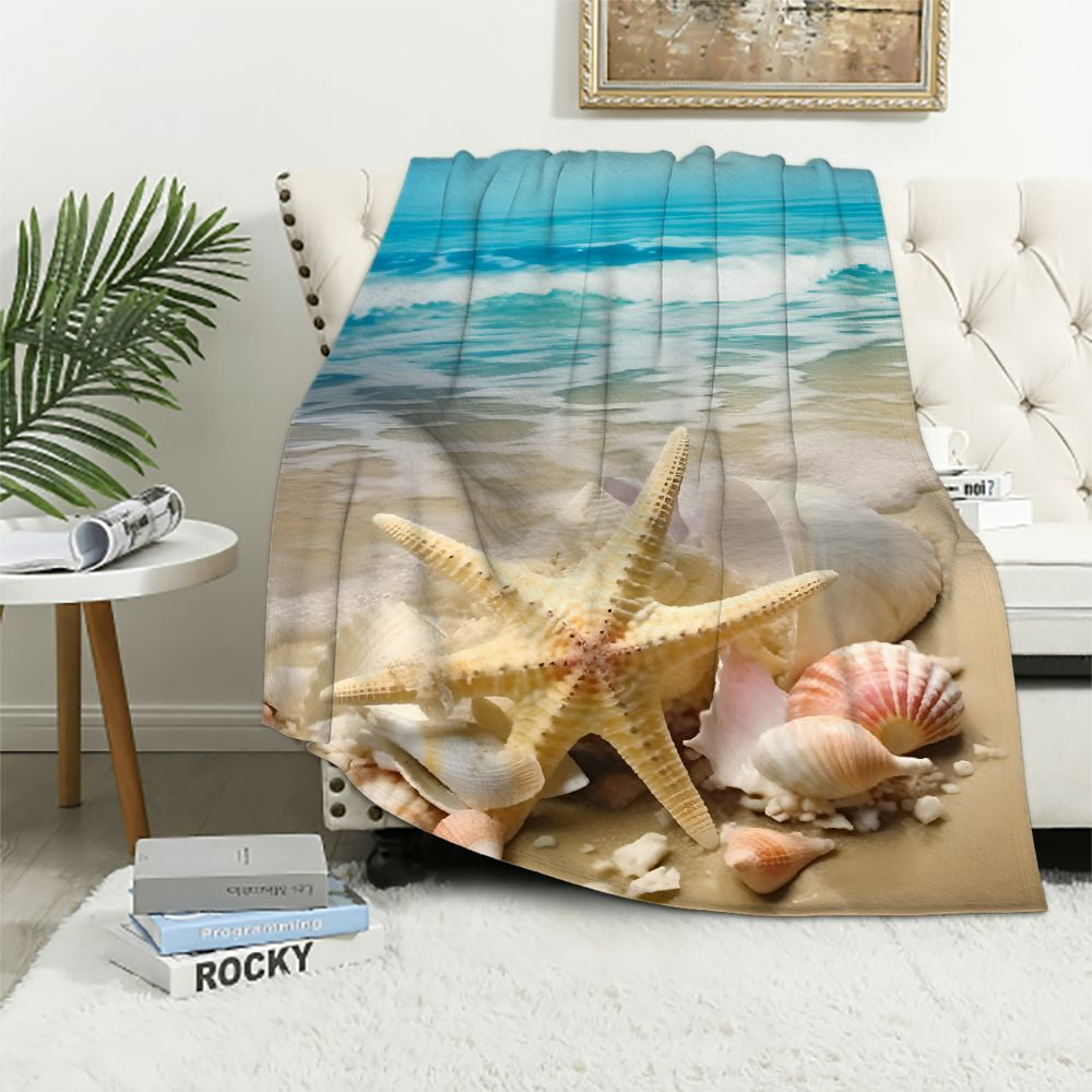 ALEPADNF Beach Starfish Shells Cozy Blanket Soft Warm Throw Blanket for ...