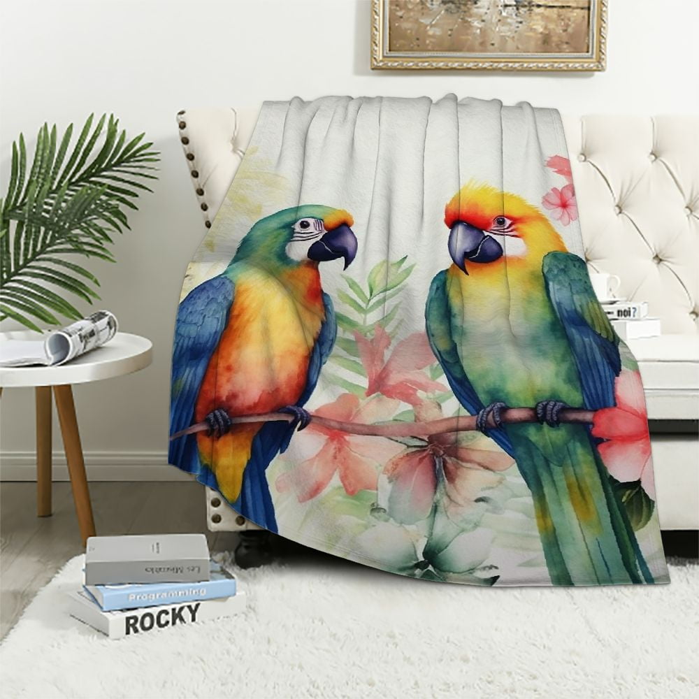 ALEPADNF Birds Flowers Watercolor Painting Flannel Blanket for Couch ...