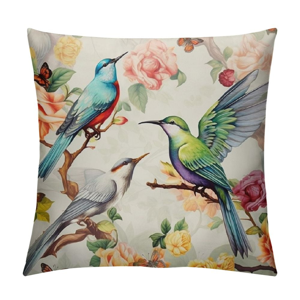 ALEPADNF Birds Throw Pillow Covers Hummingbird Pillow Covers Blue Green ...
