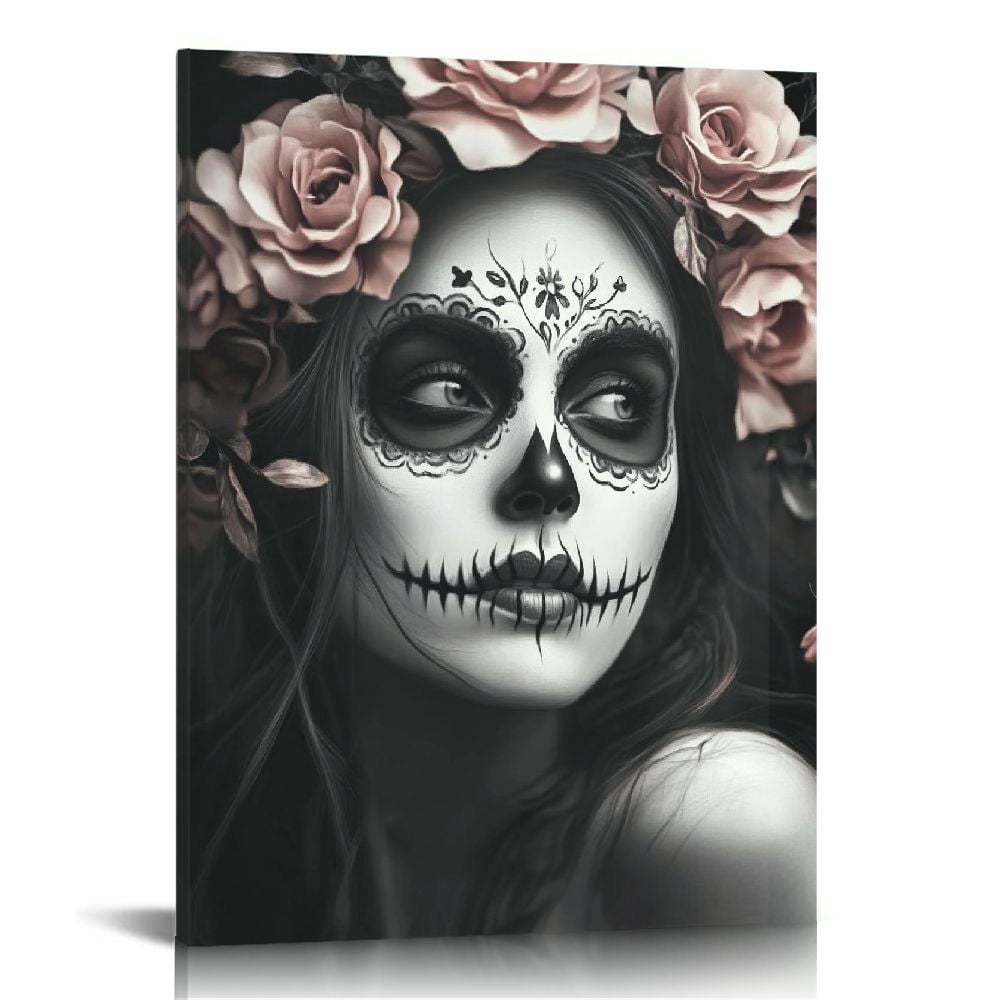 ALEPADNF Black And White Sugar Skull Girls Canvas Wall Art Mexican ...