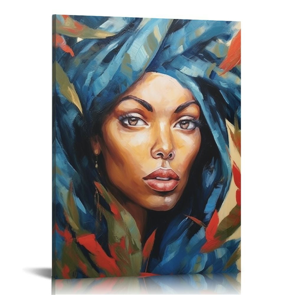 ALEPADNF Black Woman Wall Art Primitive African Girl with Leaves Ethnic ...