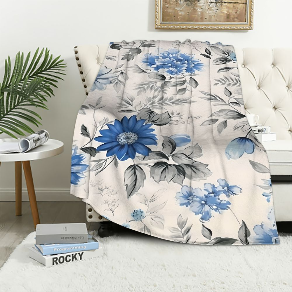 ALEPADNF Blue Flowers Flannel Throw Blanket for Bed Sofa Travel All ...