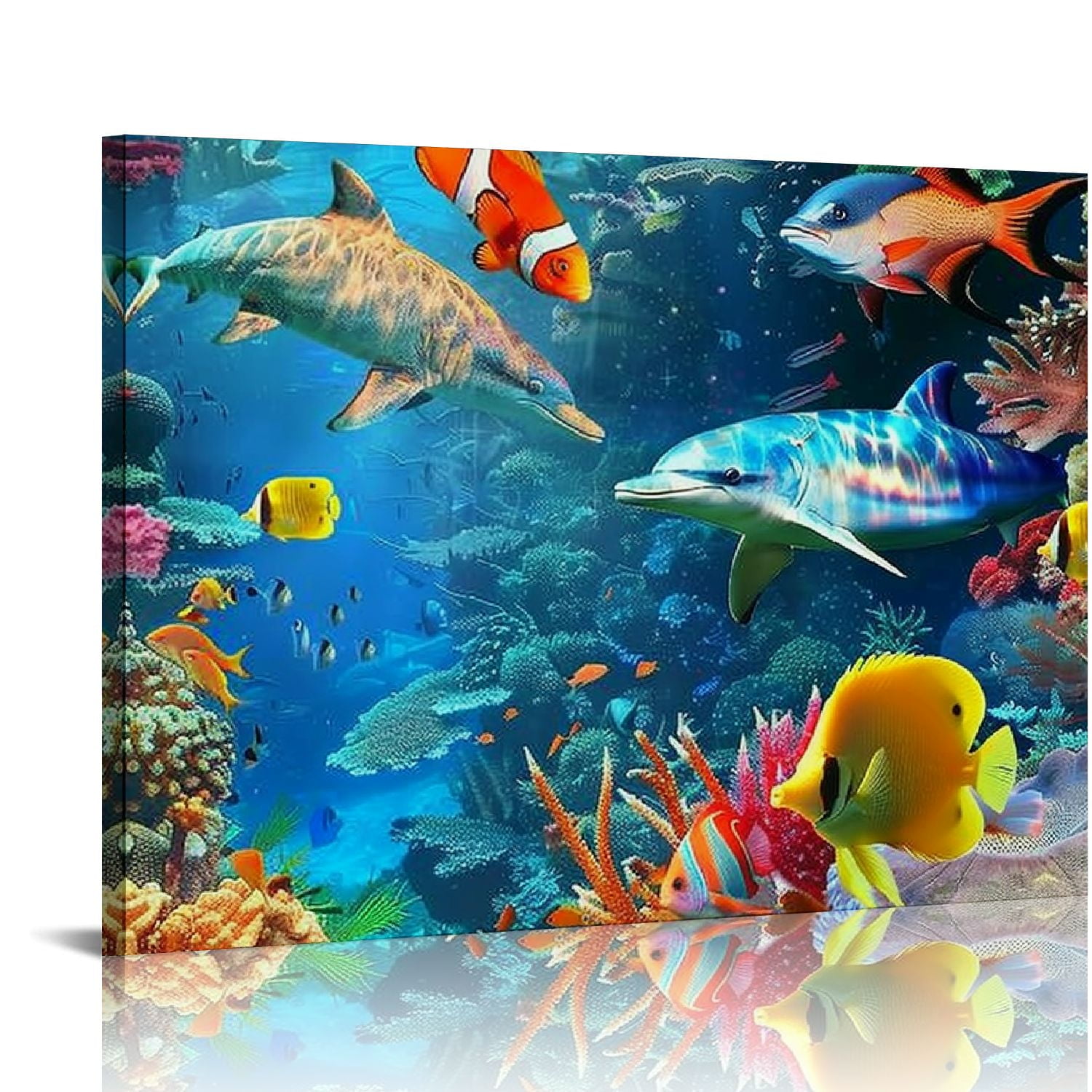 ALEPADNF Blue Underwater World Wall Art Ocean Dolphin Whale Fish Wall ...