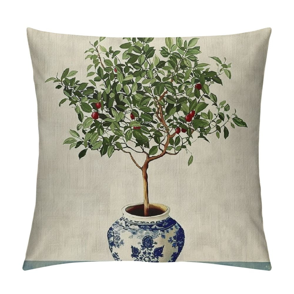 ALEPADNF Blue and White Throw Pillow Cover Topiary Olive Tree ...