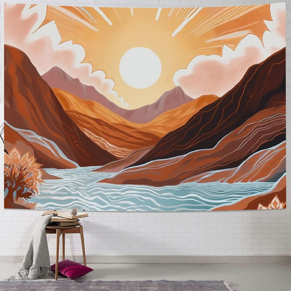 ALEPADNF Boho Sun Tapestry Vintage 70s Abstract Rainbow Sunset Sunrise ...