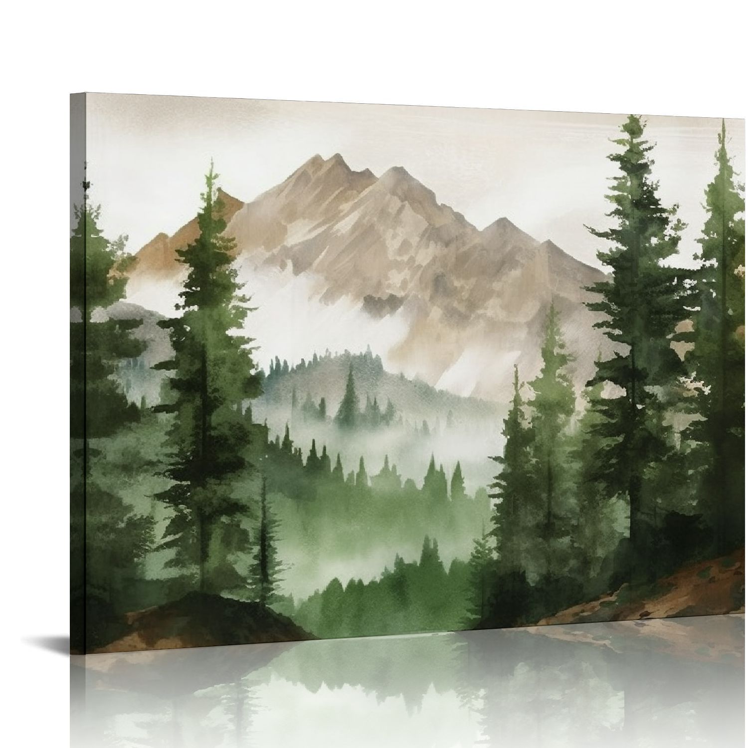 ALEPADNF Canvas Print Wall Art Watercolor Mountain Forest Landscape ...