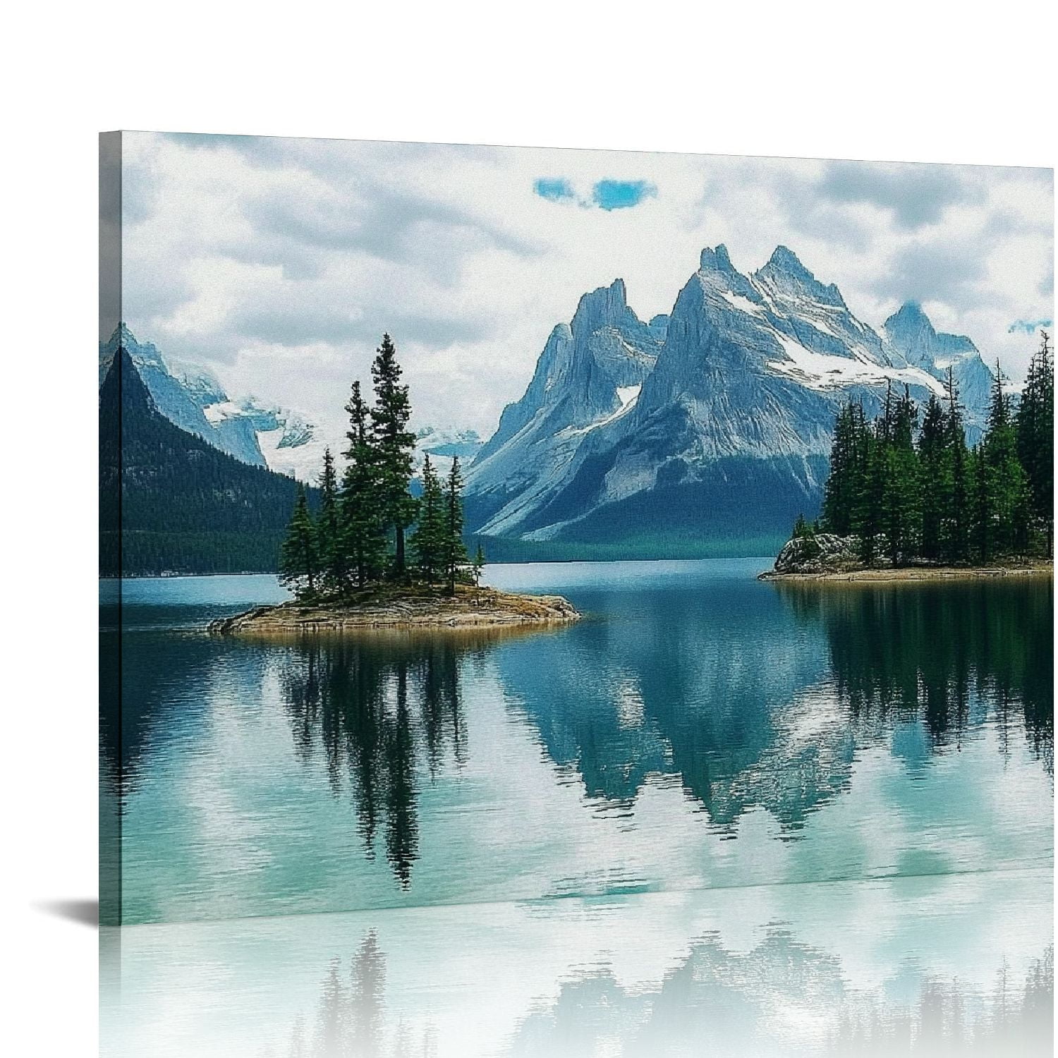 ALEPADNF Canvas Print Wall Art Winter Pine Tree Forest Mountain Lake ...
