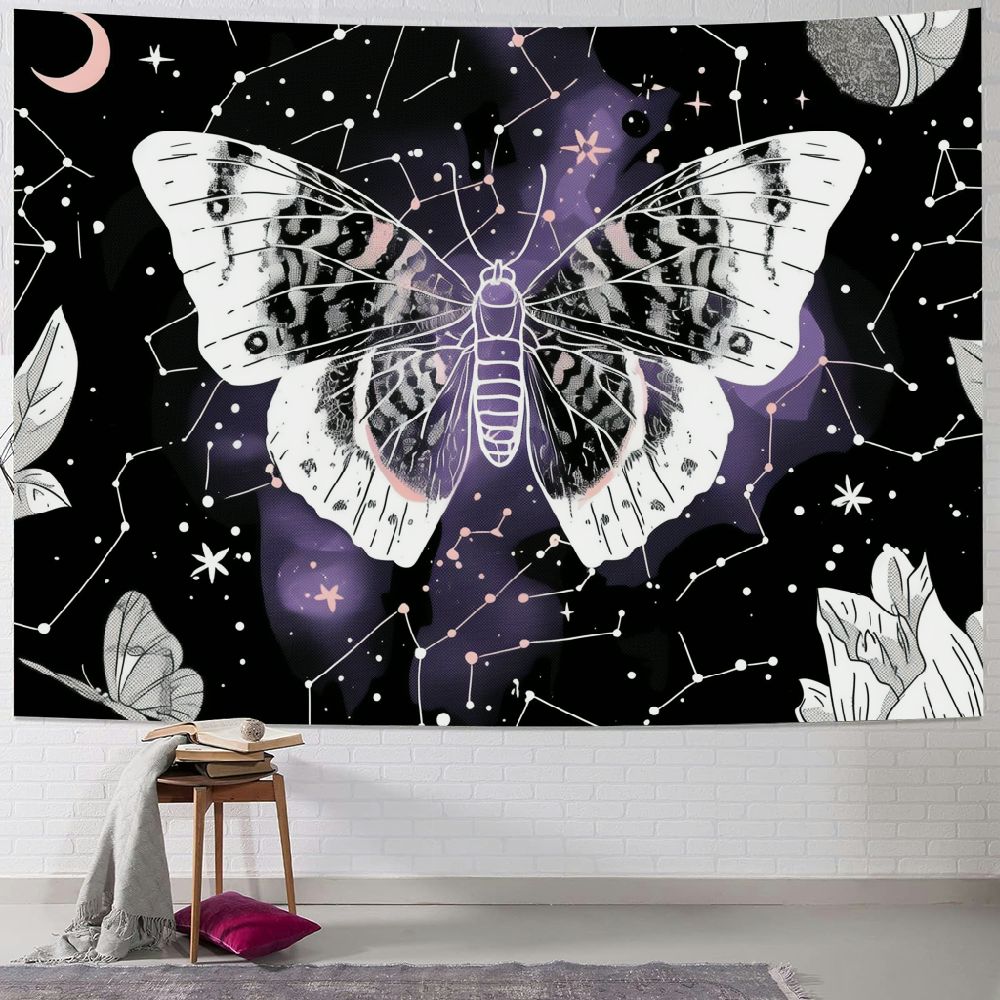 ALEPADNF Celestial Moth Tapestry Gothic Trippy Witchy Goth Black and ...
