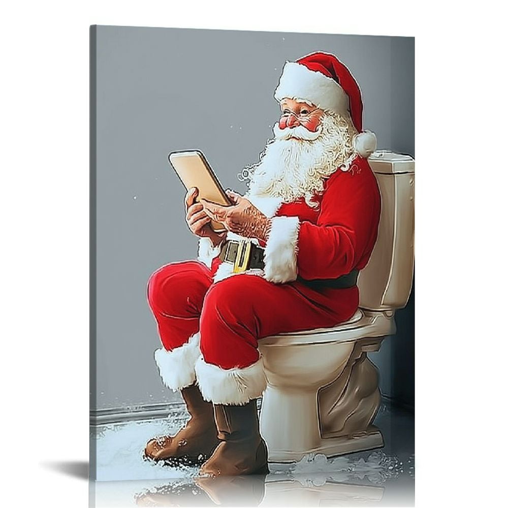 ALEPADNF Christmas Canvas Wall Art Funny Santa Claus Sitting on Toilet ...