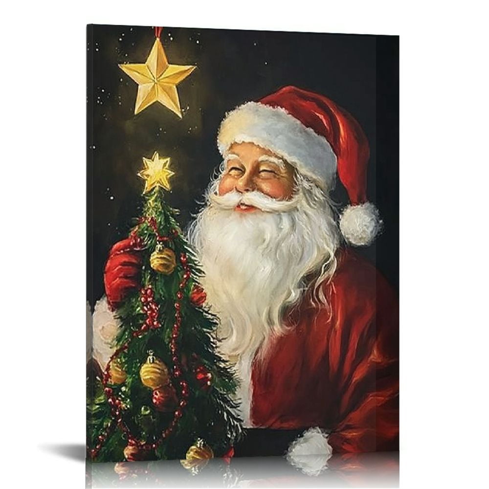 ALEPADNF Christmas Wall Decor Santa Claus Canvas Wall Art Portrait ...