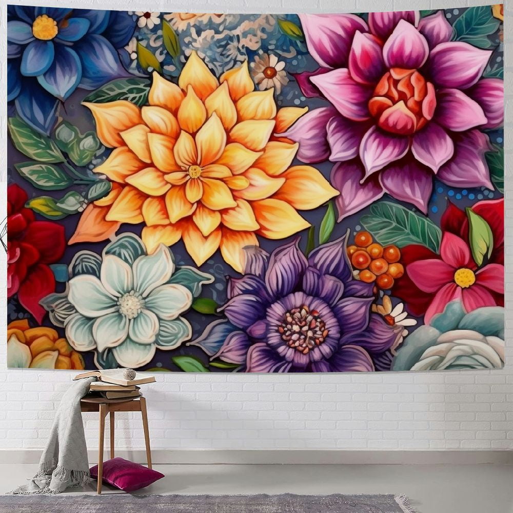 ALEPADNF Colorful Floral Tapestry Wall hanging, Bright Boho Fabric ...
