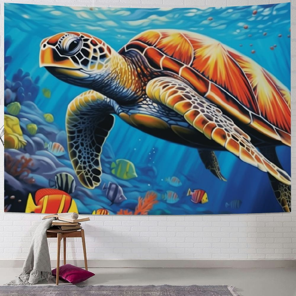 ALEPADNF Colorful Underwater Sea Turtle Tapestry Wall Hanging Window ...