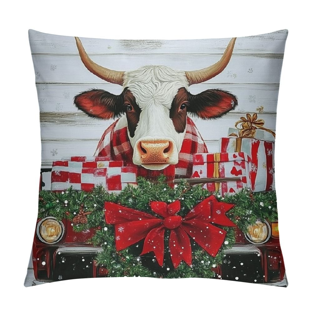 ALEPADNF Cozy Throw Pillow Covers Red Truck with Cow Farmhouse Rustic ...
