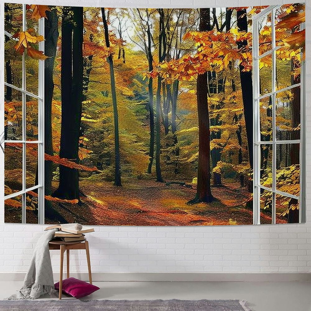 ALEPADNF Fall Forest Tapestry Wall Hanging, Red and Yellow Maple ...