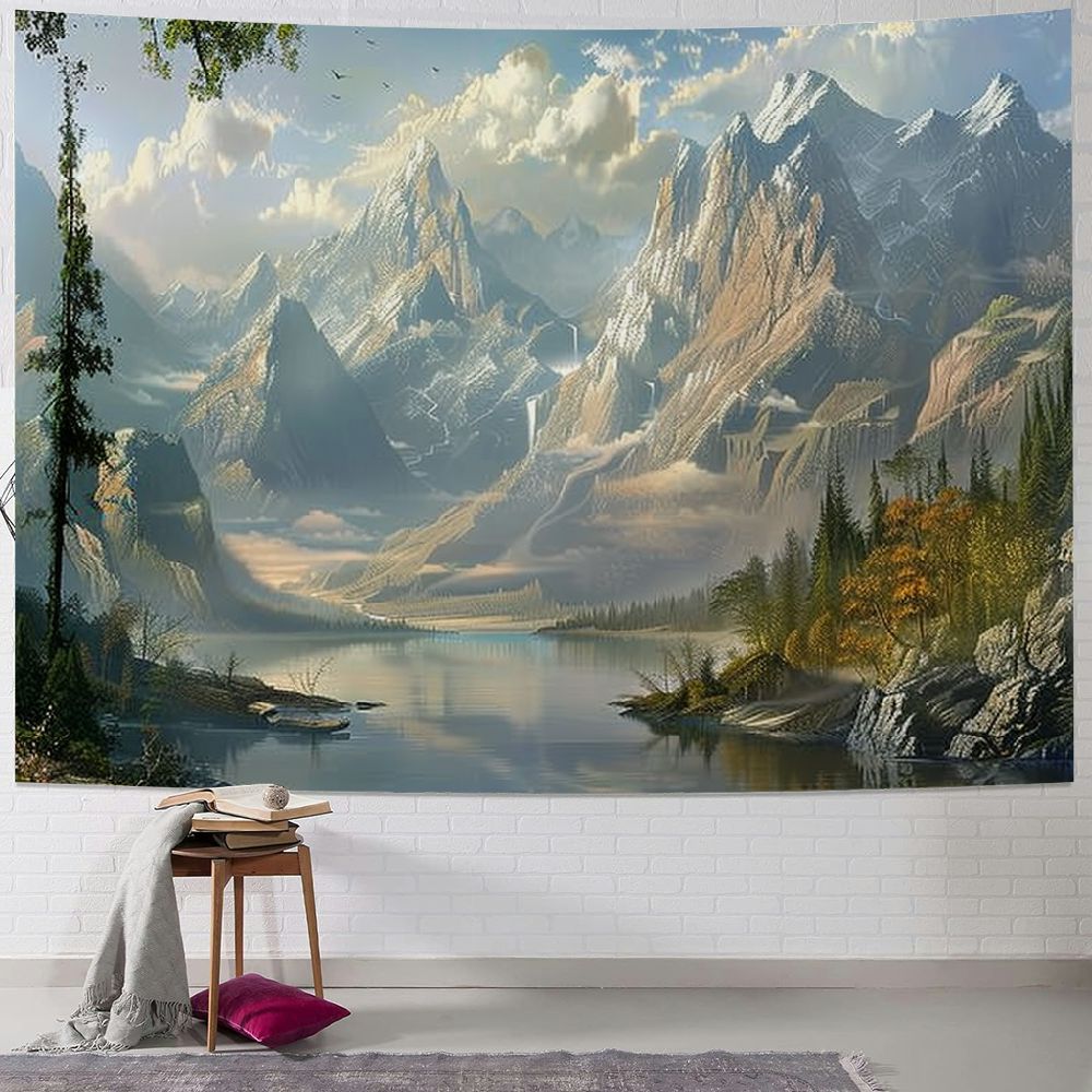 ALEPADNF Fantasy World Tapestry, Mountain Forest Lake Landscape ...