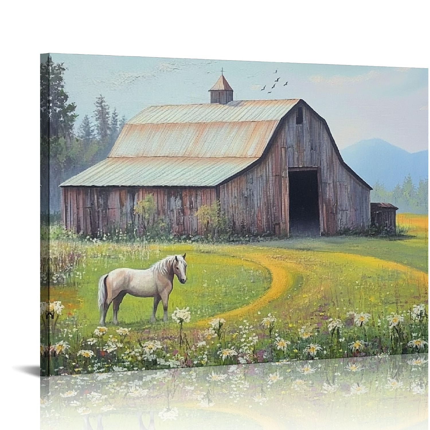 ALEPADNF Farmhouse Wall Art Barn Picture Cow Farm Landscape Painting ...