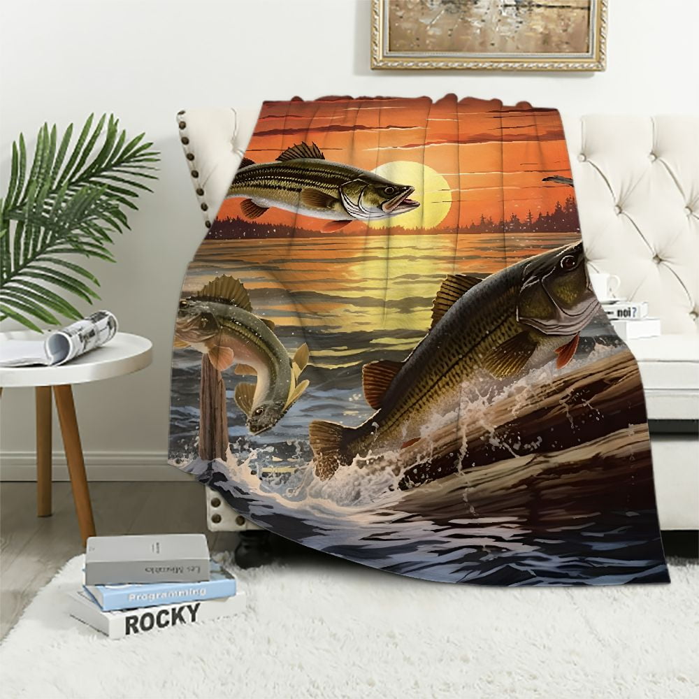 ALEPADNF Fish Theme Flannel Throw Blanket for Couch Sofa Bed All ...