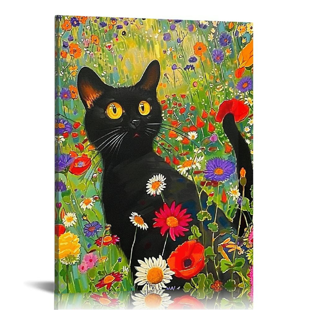 ALEPADNF Funny Cute Black Cat Wall Art, Cat in Famous Gustav Klimt ...
