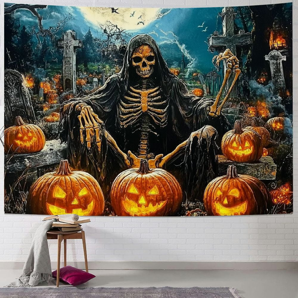ALEPADNF Halloween Skull Tapestry Horror Pumpkin Tapestries Goth Witch ...