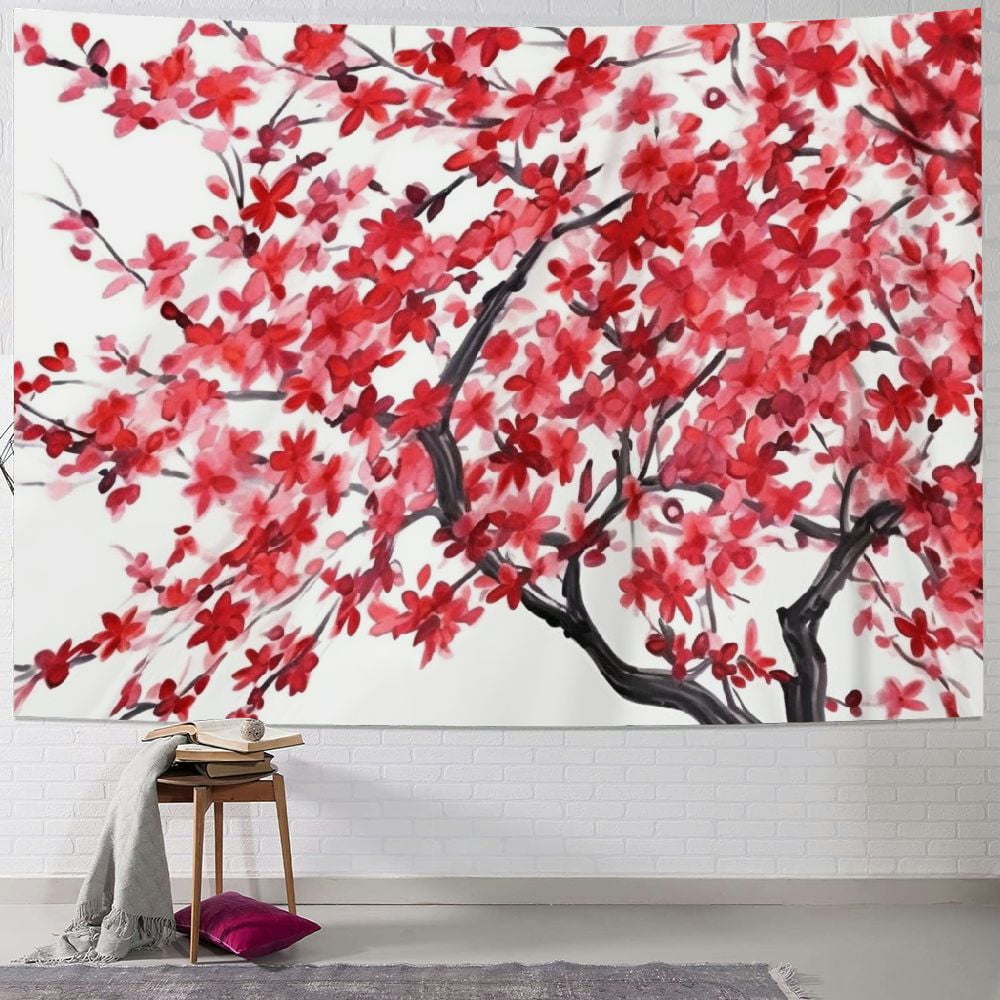 ALEPADNF Japanese Cherry BlossomTapestry, Anime Spring Plum Red Pink ...