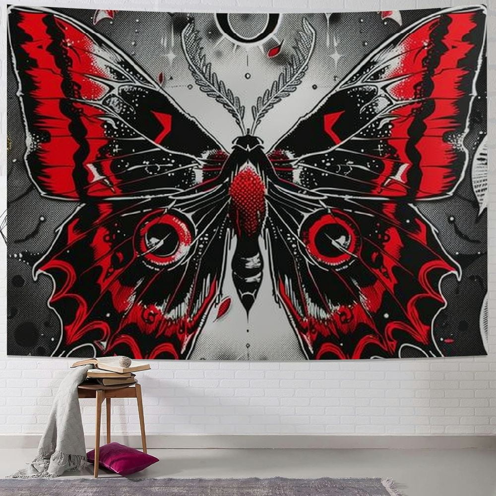 ALEPADNF Mothman Tapestry Skull Tapestry Gothic Tapestry Black Red ...