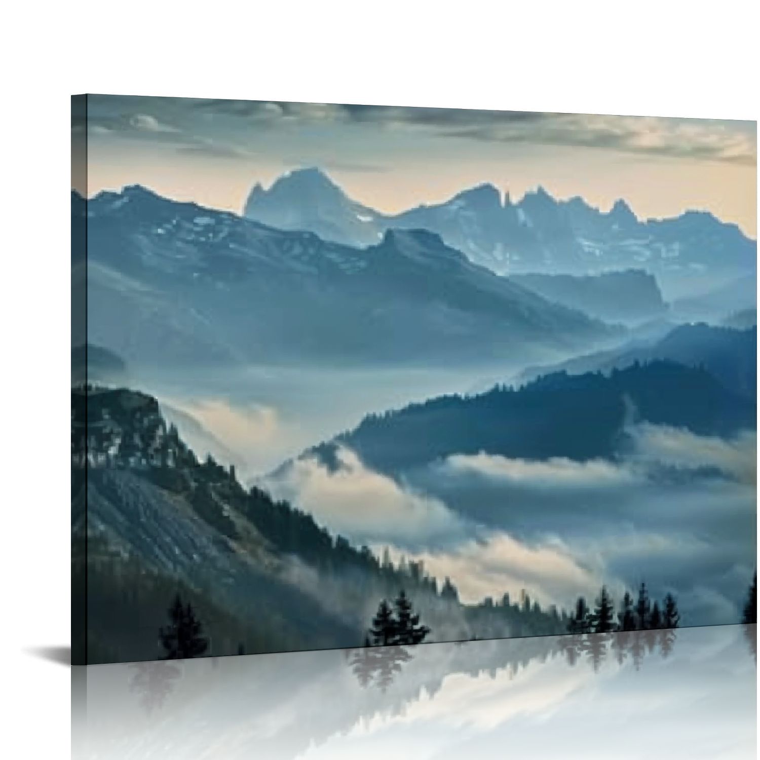 ALEPADNF Mountain Wall Art for Bedroom,Blue Abstract Mountain Canvas ...