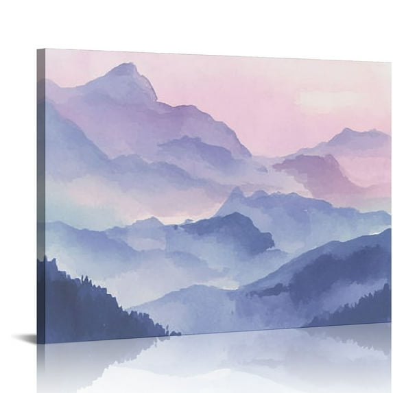 ALEPADNF Mountain Wall Art Gray Hazy Pastel Sky Canvas Pink Sunset Glow ...